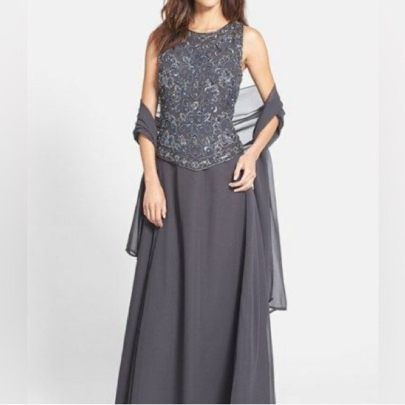 J Kara | Dresses | Jkara Elegant Charcoal Color Sleeveless Evening Gown ...